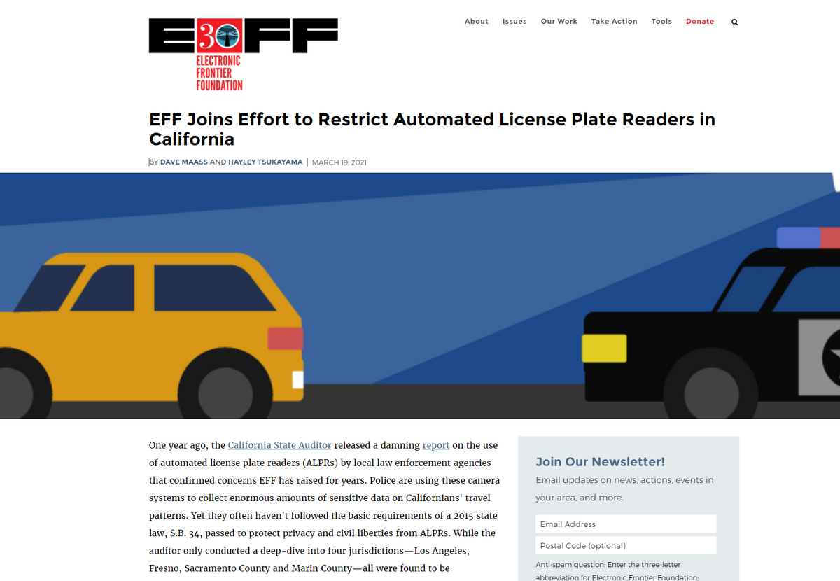 EFF Joins Effort to Restrict Automated License Plate Readers in ...